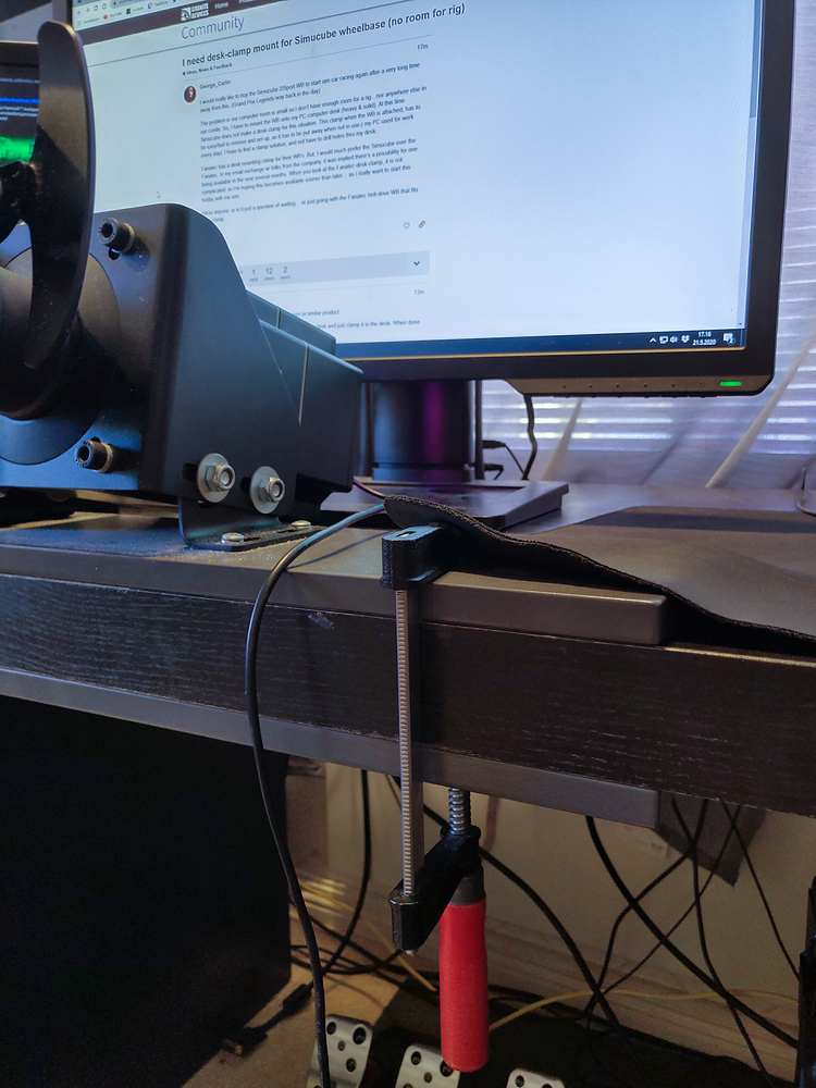 I need desk-clamp mount for Simucube wheelbase (no room for rig ...